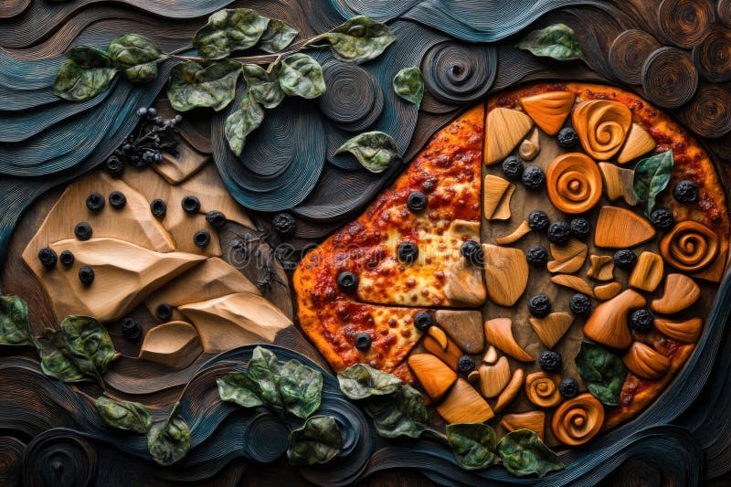 Artistic Pizza Composition with Geometric Shapes and Natural Elements ...