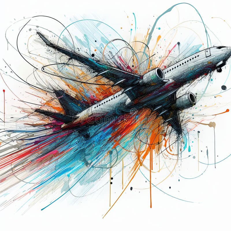 Artistic Plane with Dynamic Splashes Stock Illustration - Illustration ...