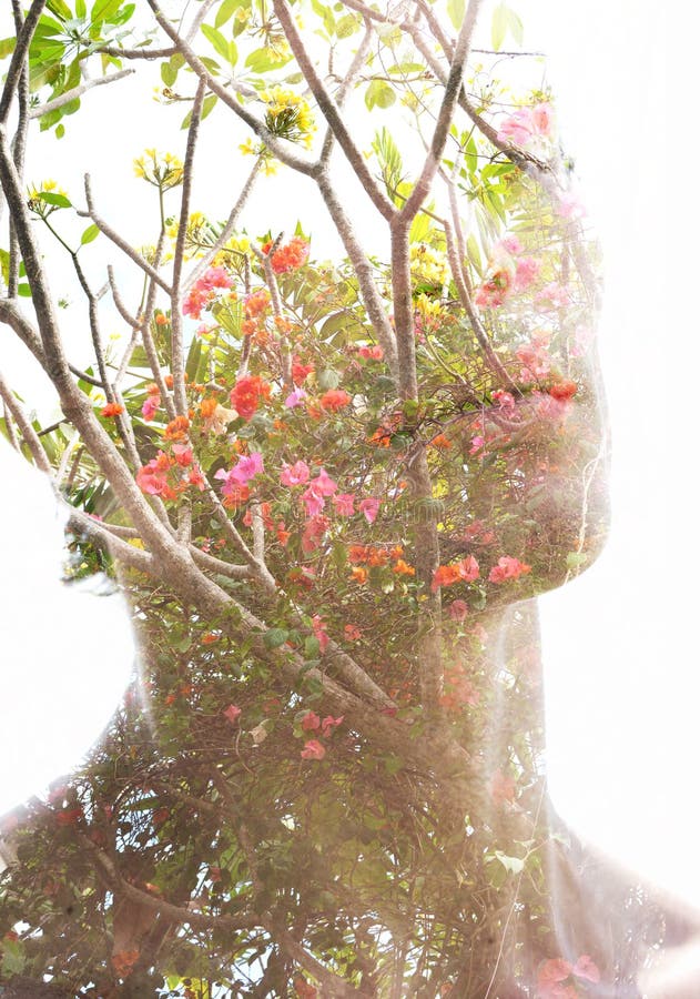 Surreal Creative Double Exposure Portrait Stock Photo - Image of body ...