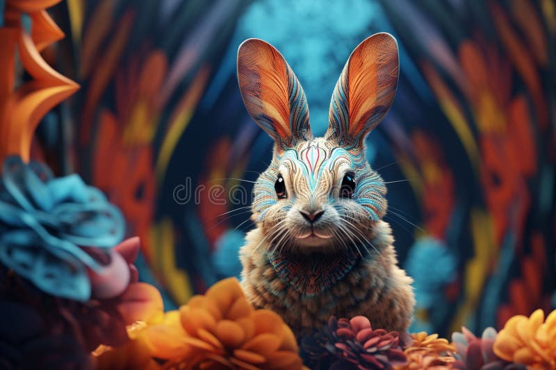 Artistic Portrayal of a Rabbit Against a Stock Illustration ...