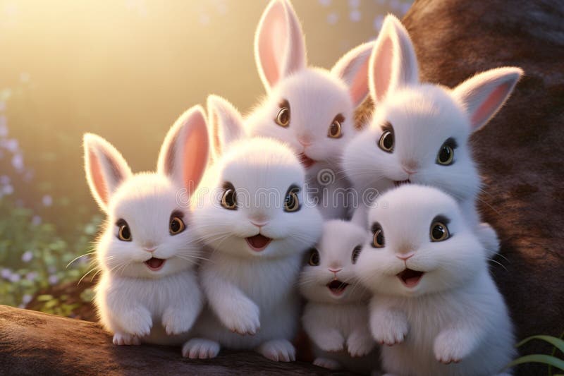 Artistic Portrayal of a Rabbit Family Engaged in Stock Illustration ...