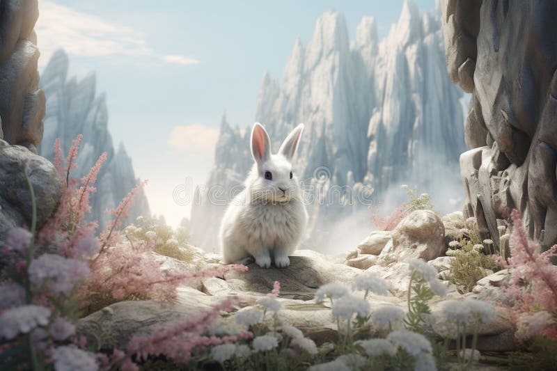 Artistic Portrayal of a Rabbit in a Meditative Stock Illustration ...