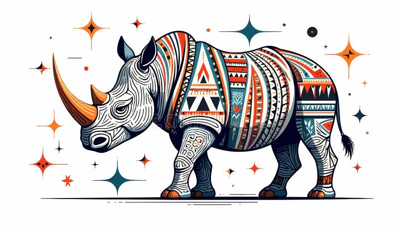 An Artistic Portrayal of a Rhino Featuring Striking Tribal Patterns and ...