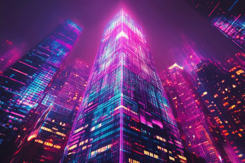 Artistic Portrayal of a Synthwave Skyscraper Stock Illustration ...