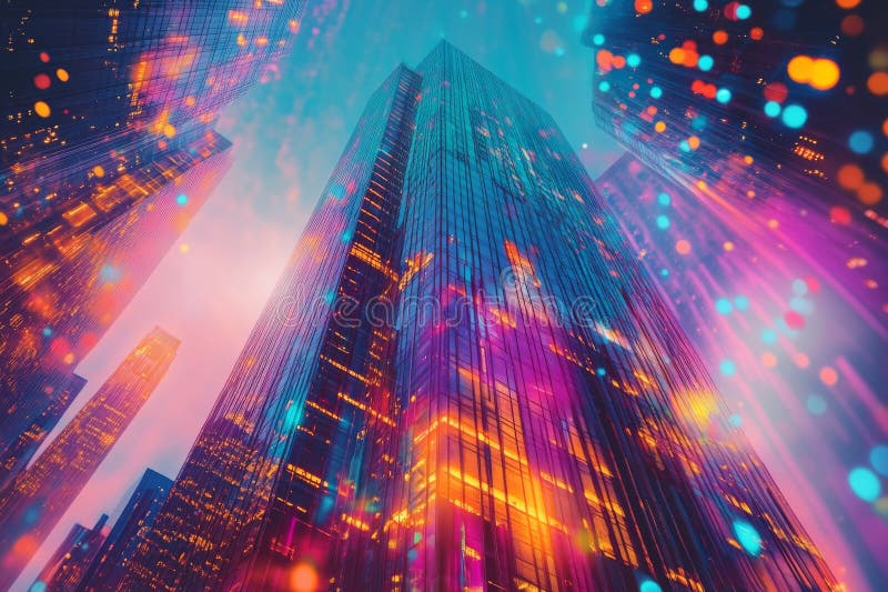 Artistic Portrayal of a Synthwave Skyscraper Stock Illustration ...