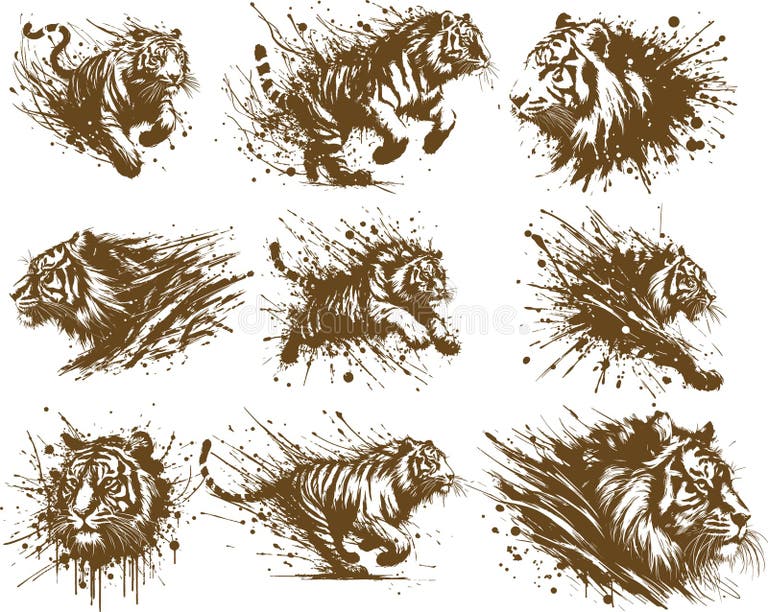 Artistic Portrayal of a Tiger in Motion Using Dynamic Abstract Ink ...