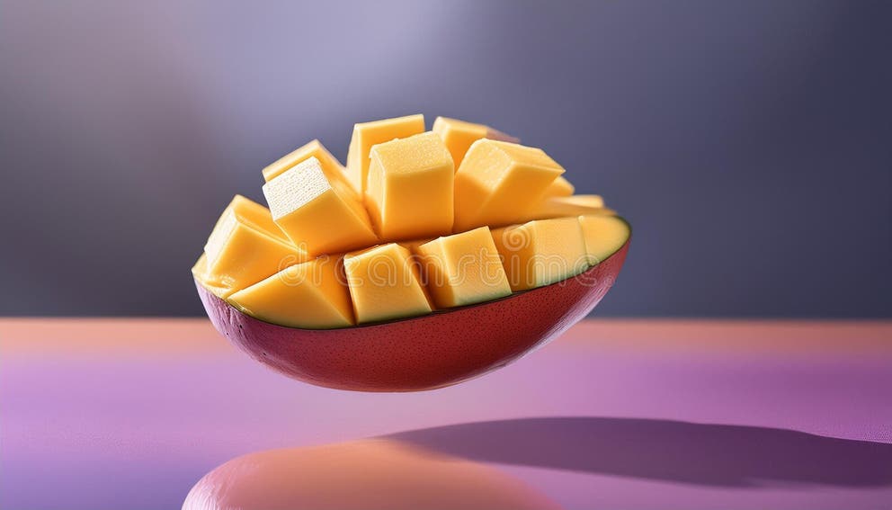 Artistic Poster Featuring a Levitating Mango, Cut into Pieces with ...