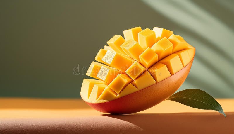 Artistic Poster Featuring a Levitating Mango, Cut into Pieces with ...