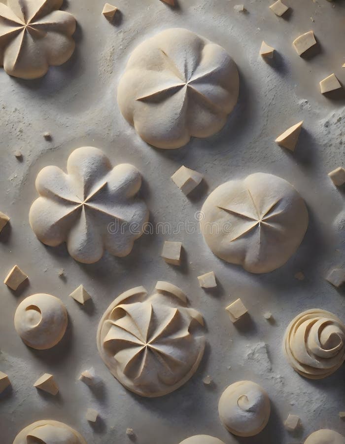 Artistic Presentation of Dough Food Items in Various Shapes and Sizes ...