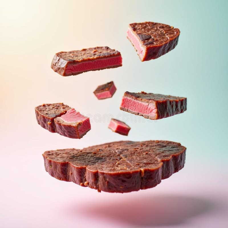 Artistic Presentation of Floating Skirt Steak Cuts Stock Illustration ...