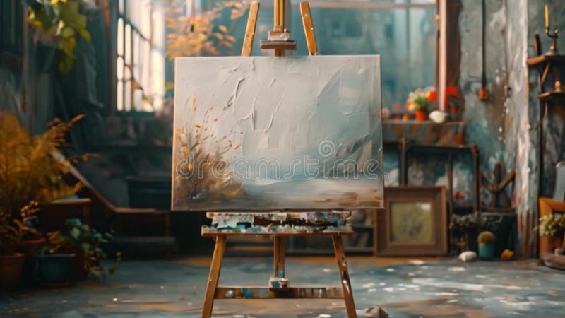 Artistic Process Captured in Studio, Paintings and Tools in View. Stock ...