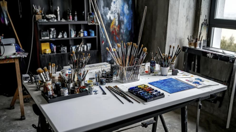 Artistic Process in a Clean Studio Creative Workstation Setup in an ...
