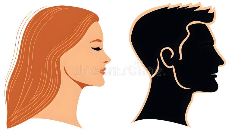 Artistic Profile Silhouettes of a Woman and Man Stock Illustration ...