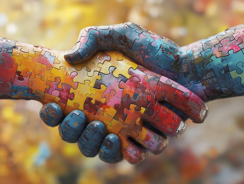 Artistic Puzzle Handshake Hands Clasped Together, Puzzle Pieces Forming ...