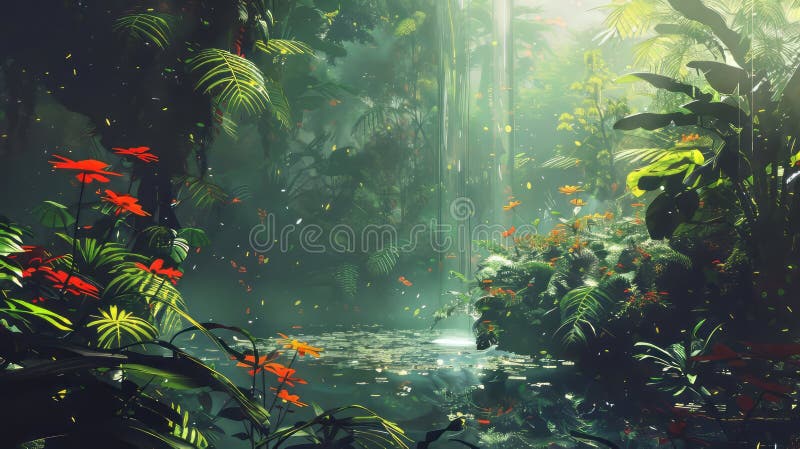 Artistic Rainforest Scene with Abstract Elements. Stock Illustration ...