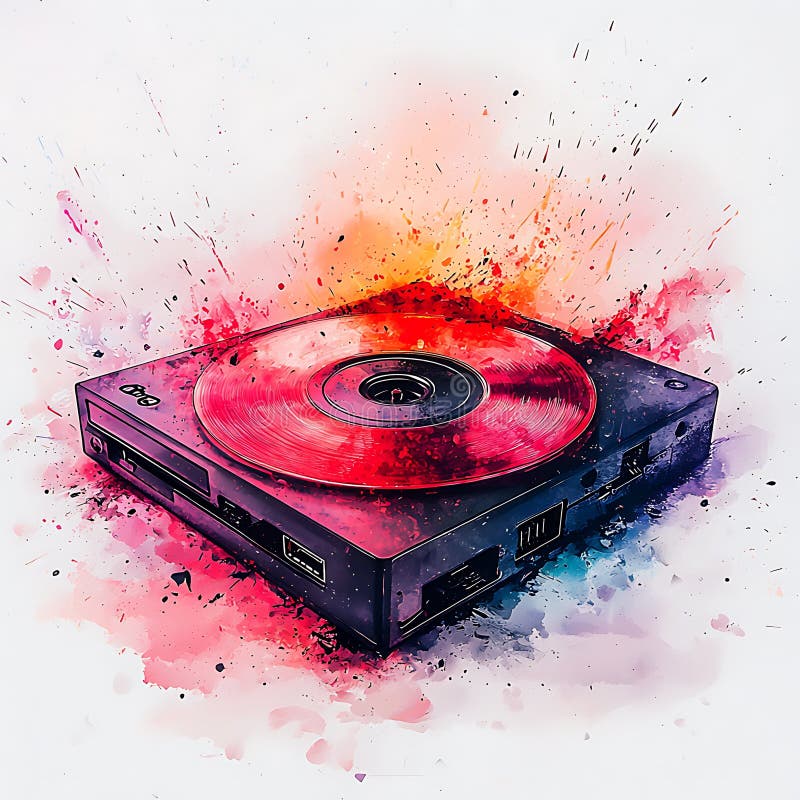 Artistic Red CDROM Drive with Paint Splatter Digital Nostalgia Stock ...