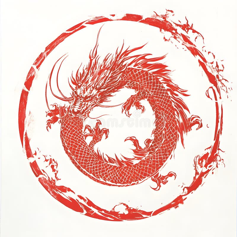 Artistic Red Dragon in Circular Design Stock Illustration ...