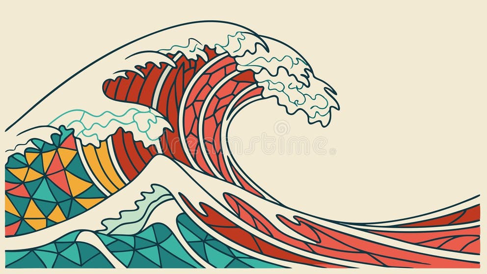 Artistic Red Ocean Wave Vector with Organic Patterns, Vector Design ...