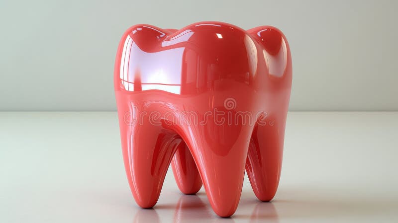 Artistic Red Tooth Icon in Front View on White Background for Dental ...