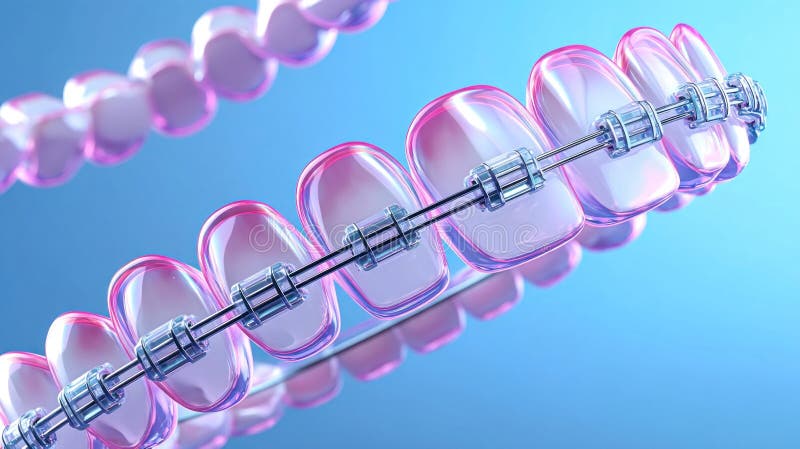 Artistic Render of Dental Braces, Showcasing Clear Brackets and Wire ...