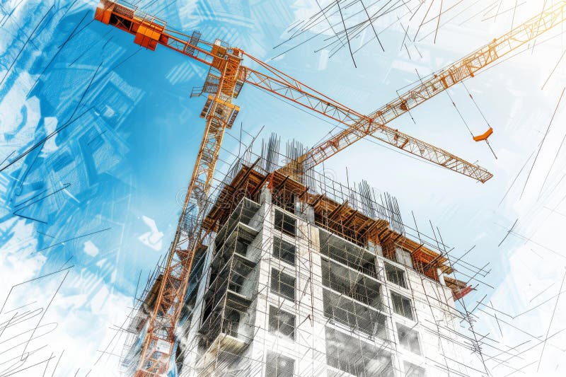 Dynamic Construction Site with Cranes and Scaffolding Stock Photo ...