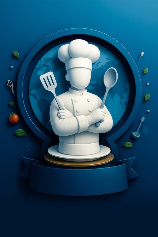 An Artistic Rendering of a Chef with a Spatula and Spoon in Front of a ...