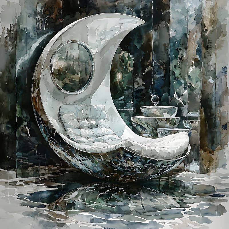Artistic Rendering of a Crescent Moonshaped Chair in a Stylish Interior ...