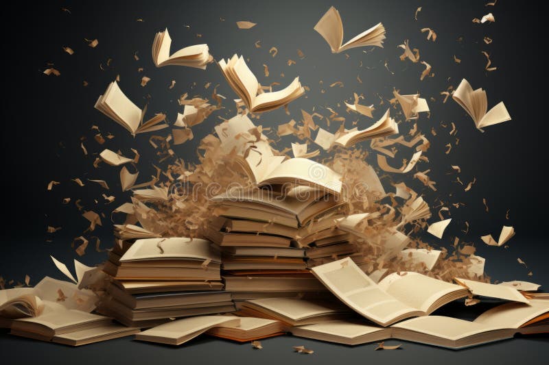 An Artistic Rendering of a Deconstructed Book, Pages Scattered Stock ...
