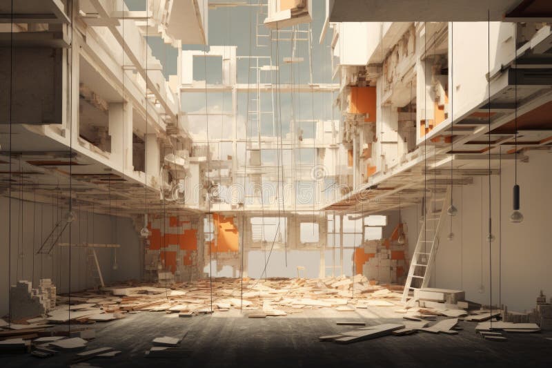 An Artistic Rendering of a Deconstructed Building, Walls and Floors ...