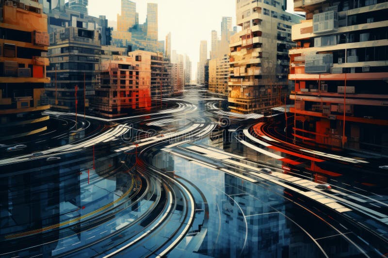 An Artistic Rendering of a Distorted City Intersection Stock ...
