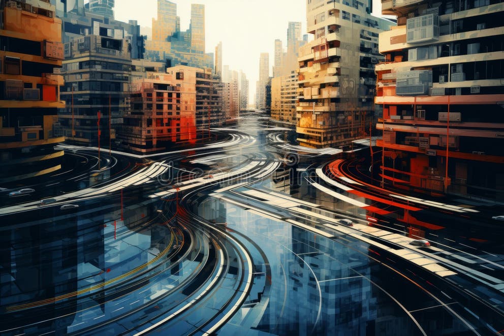 An Artistic Rendering of a Distorted City Intersection Stock ...
