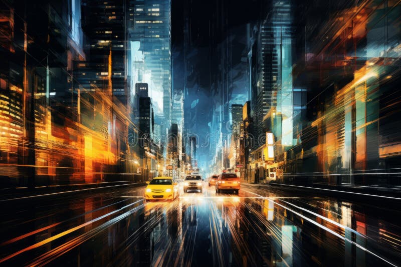 An Artistic Rendering of Distorted City Lights Stock Illustration ...