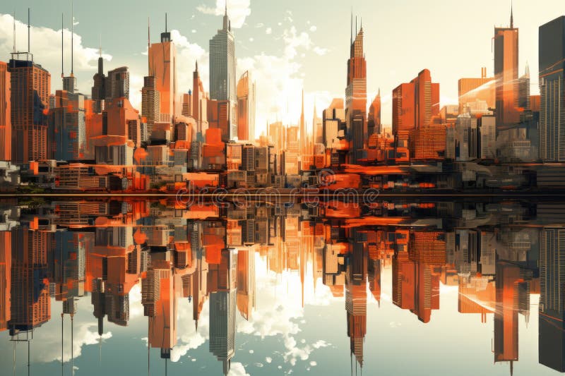 An Artistic Rendering of a Distorted City Skyline Stock Illustration ...