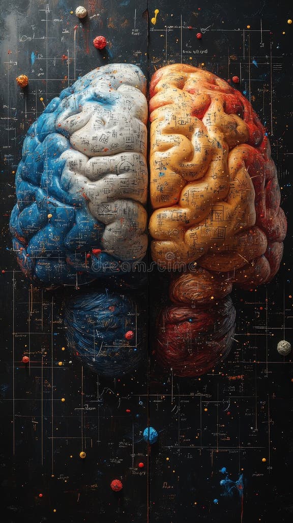 Artistic Rendering of a Divided Brain in Blue and Orange Tones Stock ...