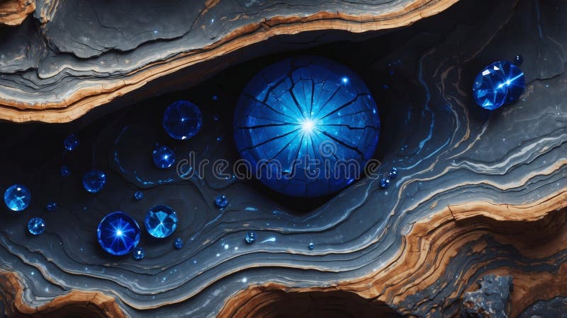 A Mesmerizing Composition of a Glowing Blue Orb and Scattered Gemstones ...