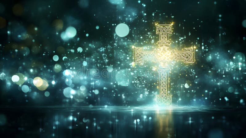 Artistic Rendering of Glowing Celtic Cross with Shimmering Lights Stock ...