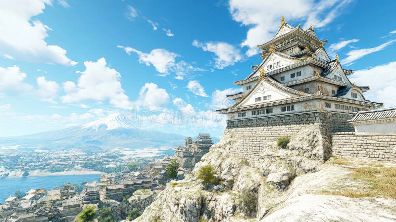Artistic Rendering of Himeji Castle in Anime Style. Stock Photo - Image ...