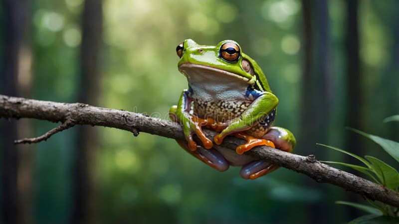 Artistic Rendering of a Holarctic Tree Frog Leaping between Branches in ...