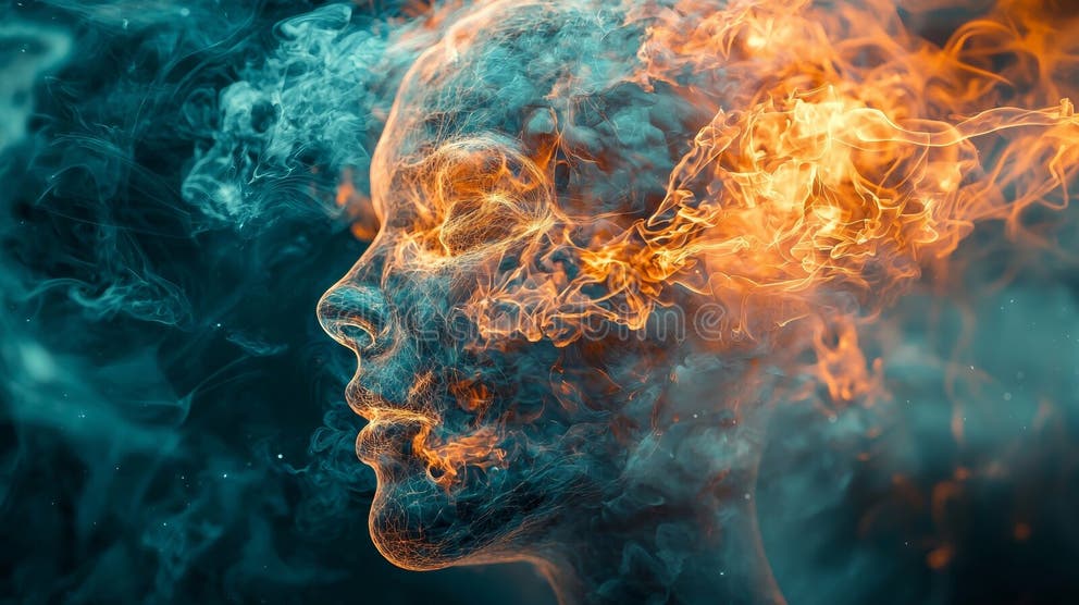 Surreal Abstract Face Made of Fire and Smoke Against Dark Tones Stock ...