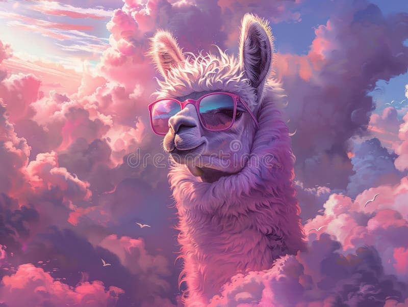Artistic Rendering of a Llama in the Clouds Complete with Cool Shades ...