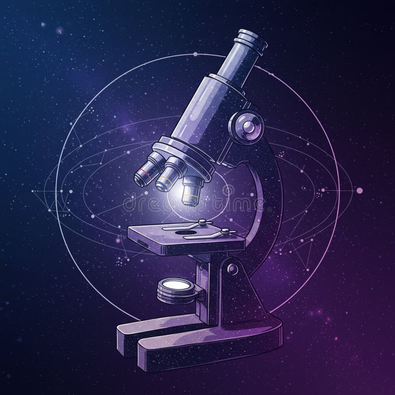 An Artistic Rendering of a Microscope Set Against a Cosmic-themed ...