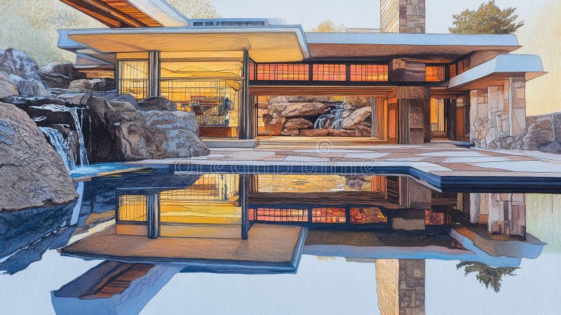 Artistic Rendering of a Modern House with Water Reflection Stock Photo ...