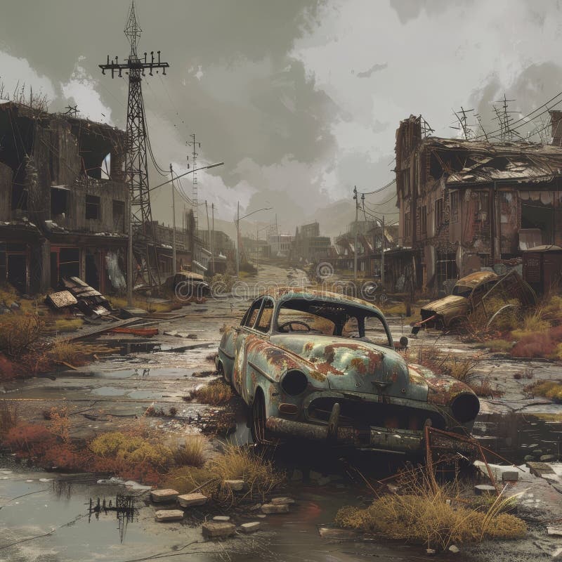 Artistic Rendering of a Post-apocalyptic Urban Landscape, Featuring a ...
