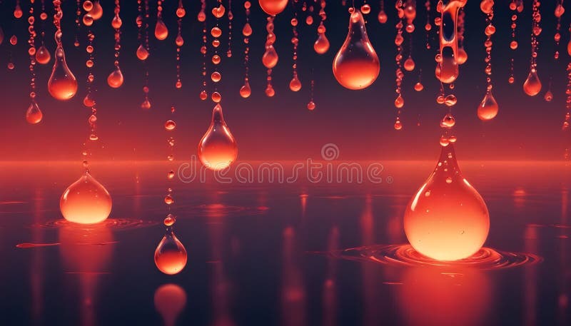 Artistic Rendering of Red Liquid Droplets Hanging and Falling into a ...