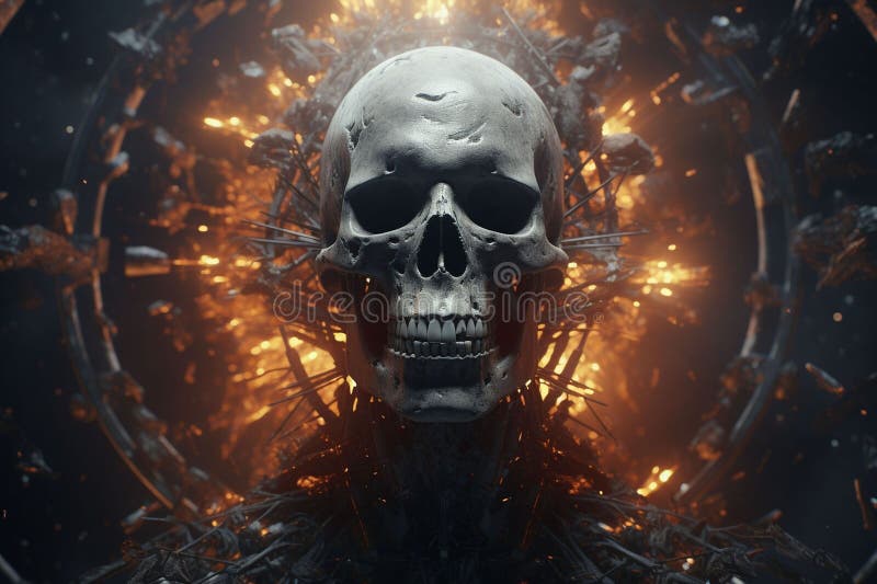 Artistic Rendering of a Skeleton Head Surrounded Stock Illustration ...