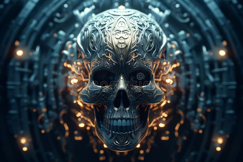 Artistic Rendering of a Skeleton Head Surrounded Stock Illustration ...