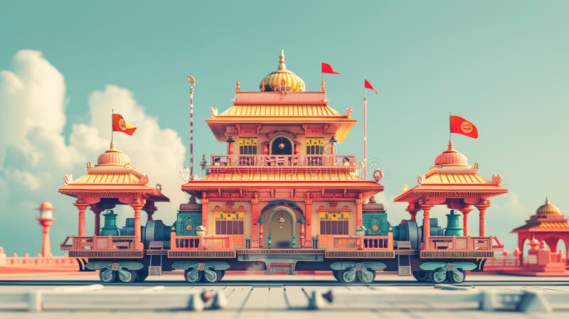 Artistic Rendering of a Traditional Indian Temple on a Train Platform ...