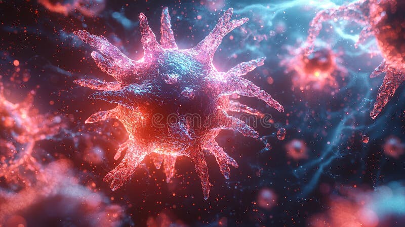 A Close-up Artistic Depiction of a Virus with Vibrant Colors Against a ...