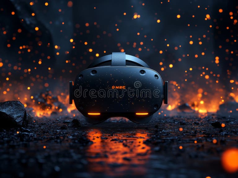 An Artistic Rendering of a VR Gaming Headset with LED Lights Glowing ...