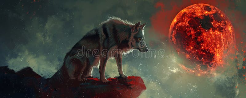 An Artistic Rendering of a Wolf and the Blood Moon during a Lunar ...
